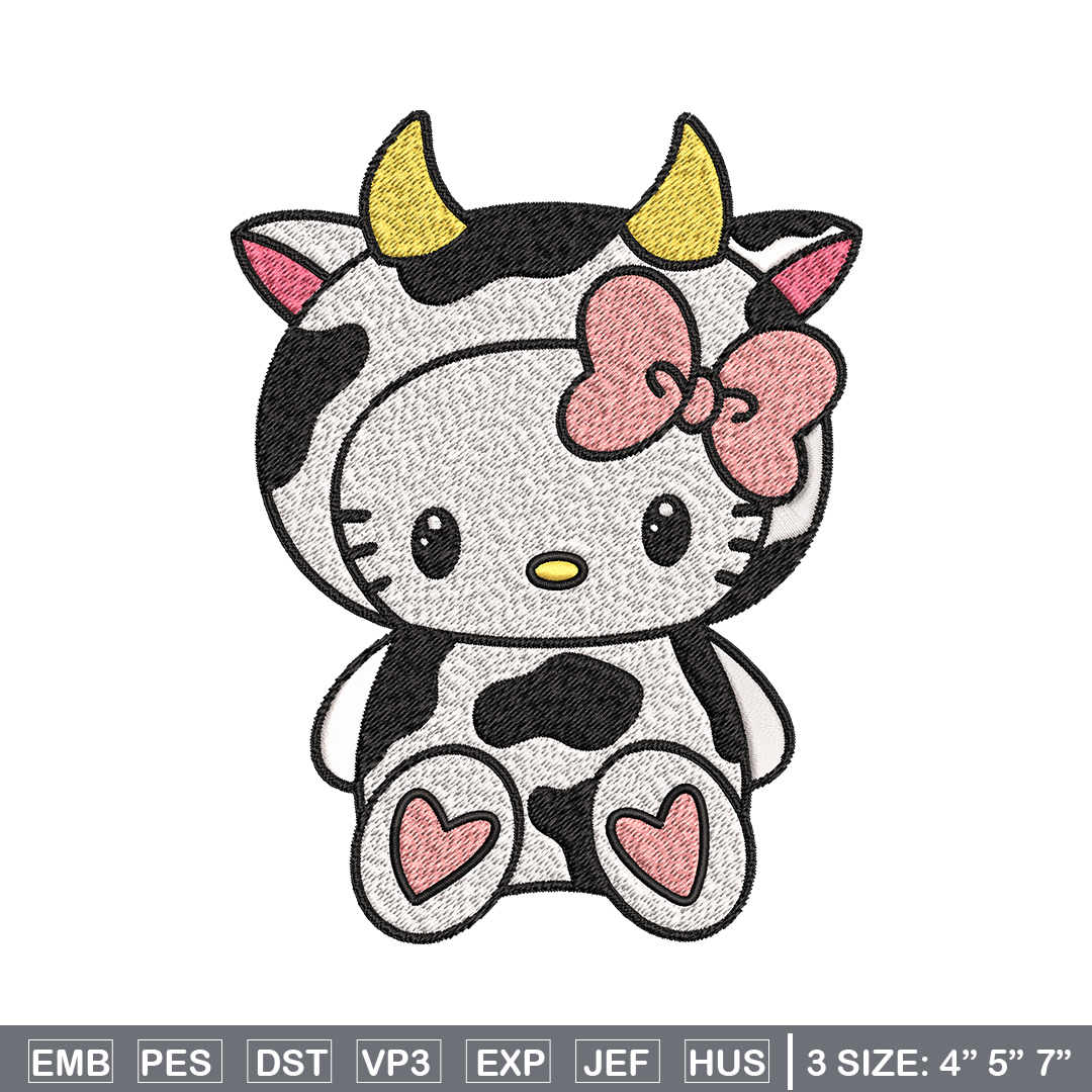 Cow Hello Kitty Embroidery design, Cow Hello Kitty Embroider | Inspire ...