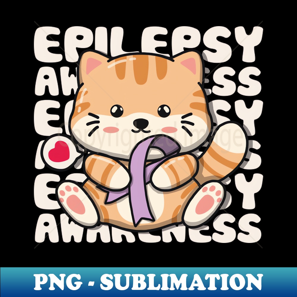 Cute Cat Holding Epilepsy Awareness Ribbon - Instant PNG Sub | Inspire ...