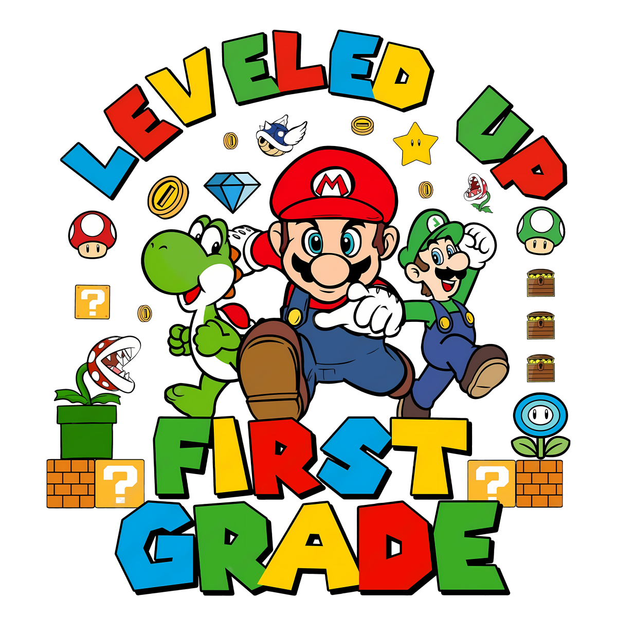 Leveled Up First Grade Super Mario PNG Digital Download File | Inspire ...
