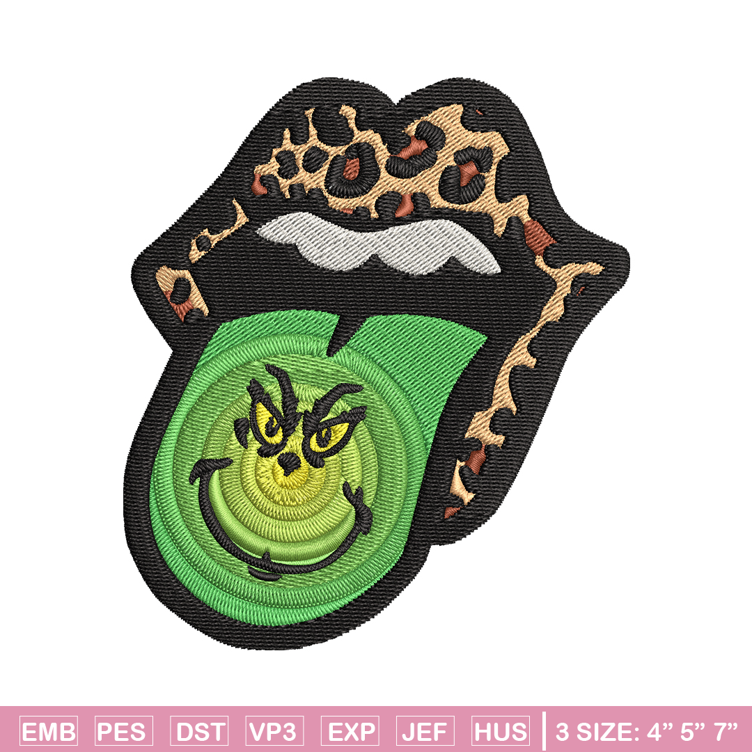 Leopard Lips Grinch Tongue Embroidery design, Grinch Embroid - Inspire ...