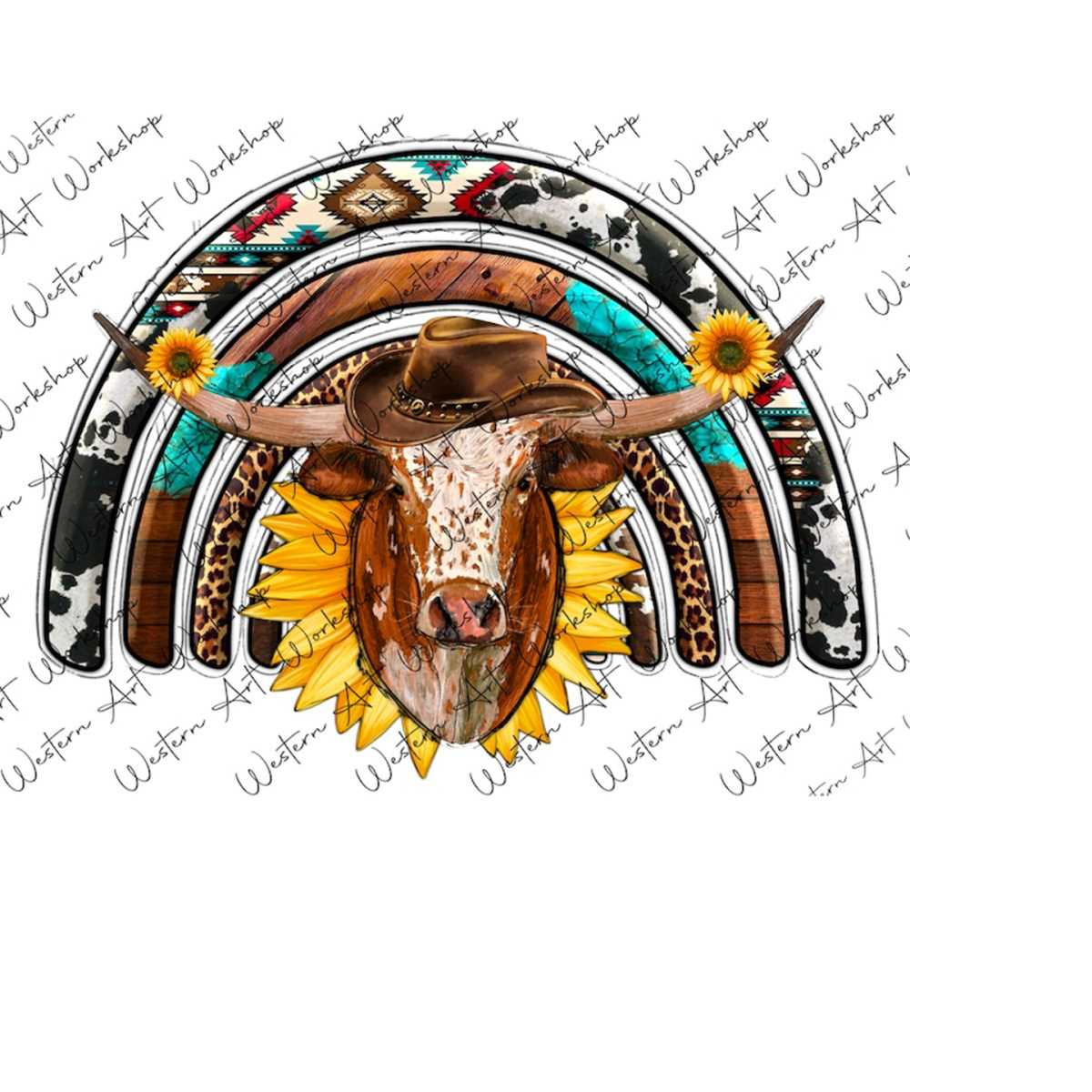 Rainbow Longhorn Cow Png, Love Cow Png, Watercolor Farm, Far - Inspire ...