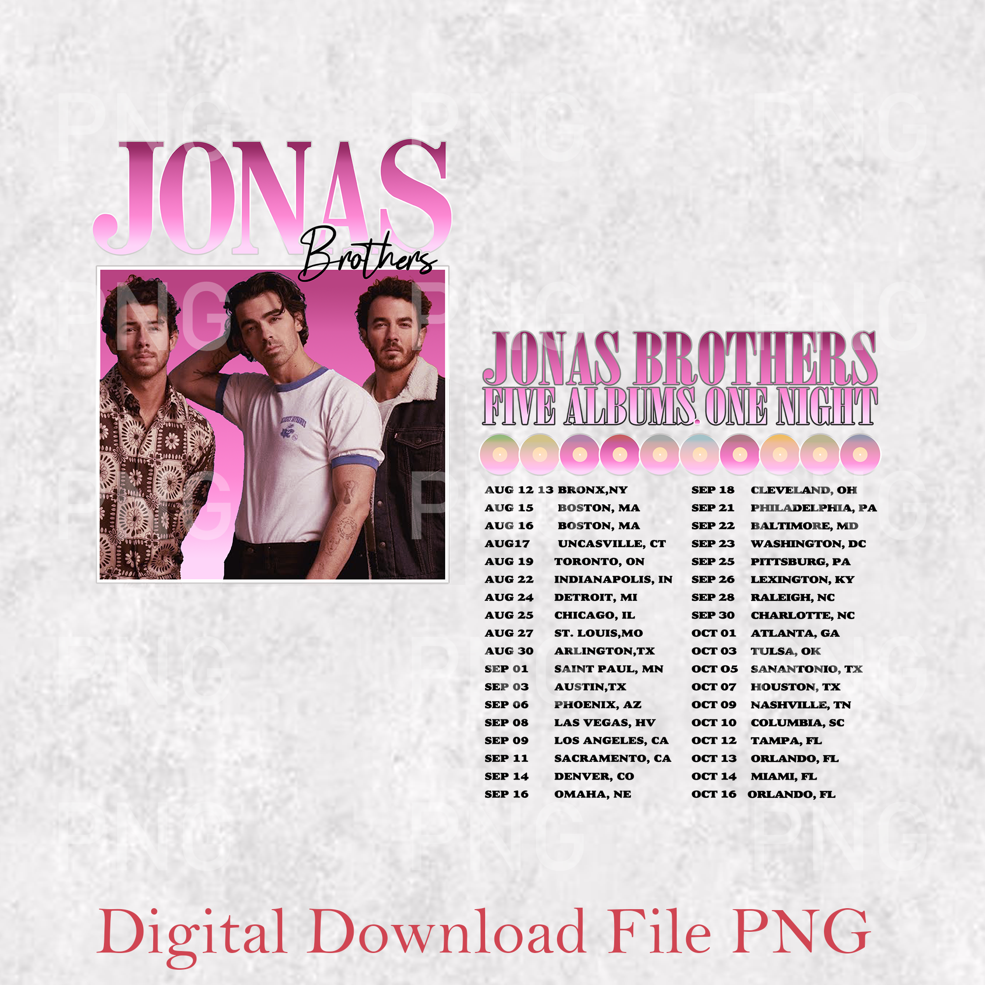 Jonas Brothers Vintage PNG, Jonas Five Albums One Night Tour | Inspire ...