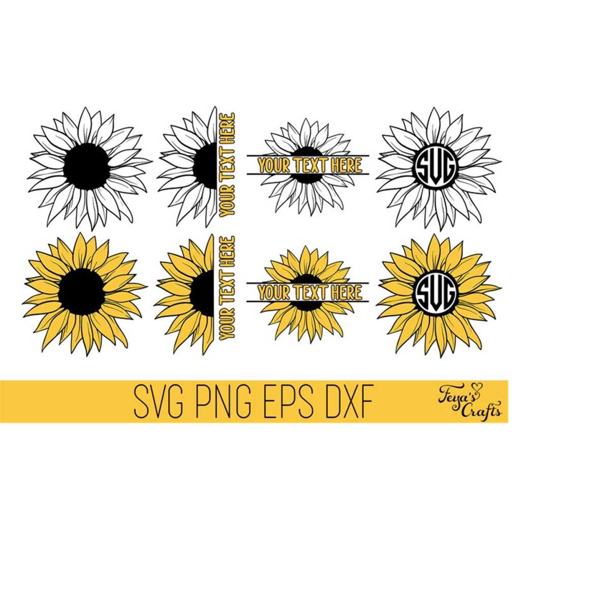 Sunflower SVG Bundle, Sunflower Monogram Svg, Split Sunflowe | Inspire ...
