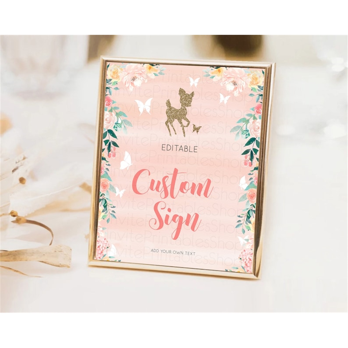 Fawn Deer Sign Pastel Floral Deer Table Sign Decor Enchante - Inspire ...