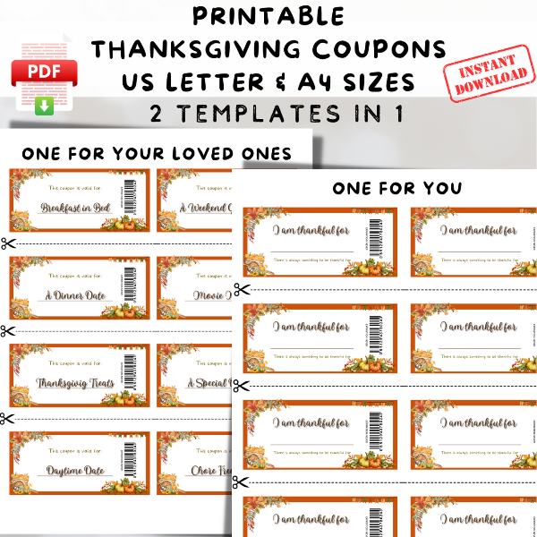 Printable Thanksgiving Coupons, Thanksgiving Family Gift Vou | Inspire ...