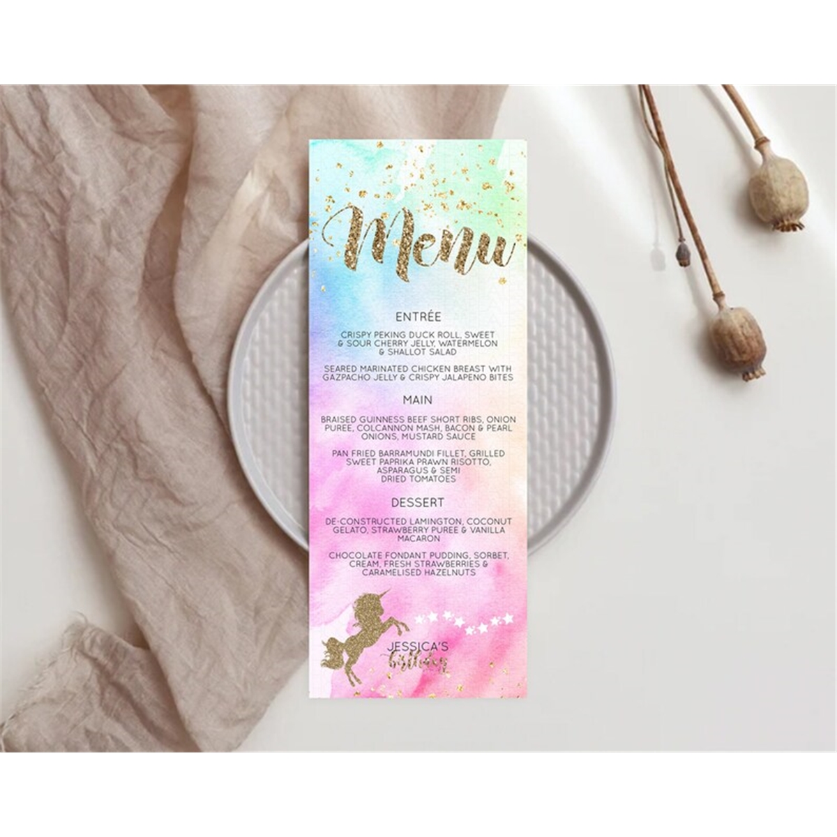 Unicorn Rainbow Menu Template Pastel Unicorn Menu Magical Om - Inspire ...