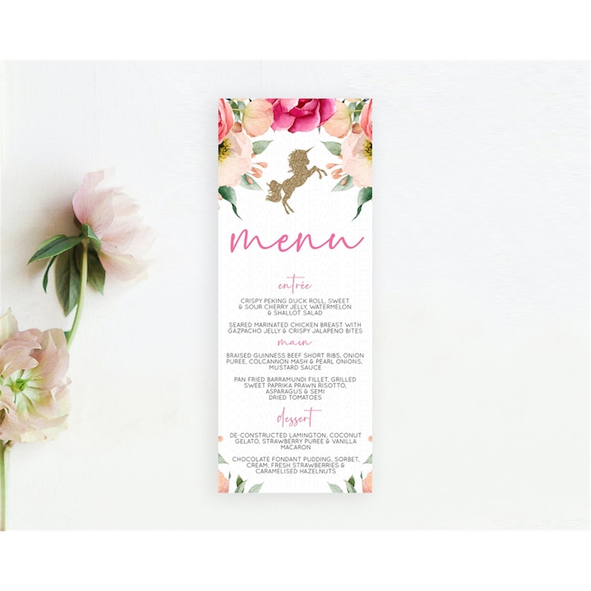 Unicorn Garden Menu Floral Unicorn Menu Template Pastel Flor - Inspire ...