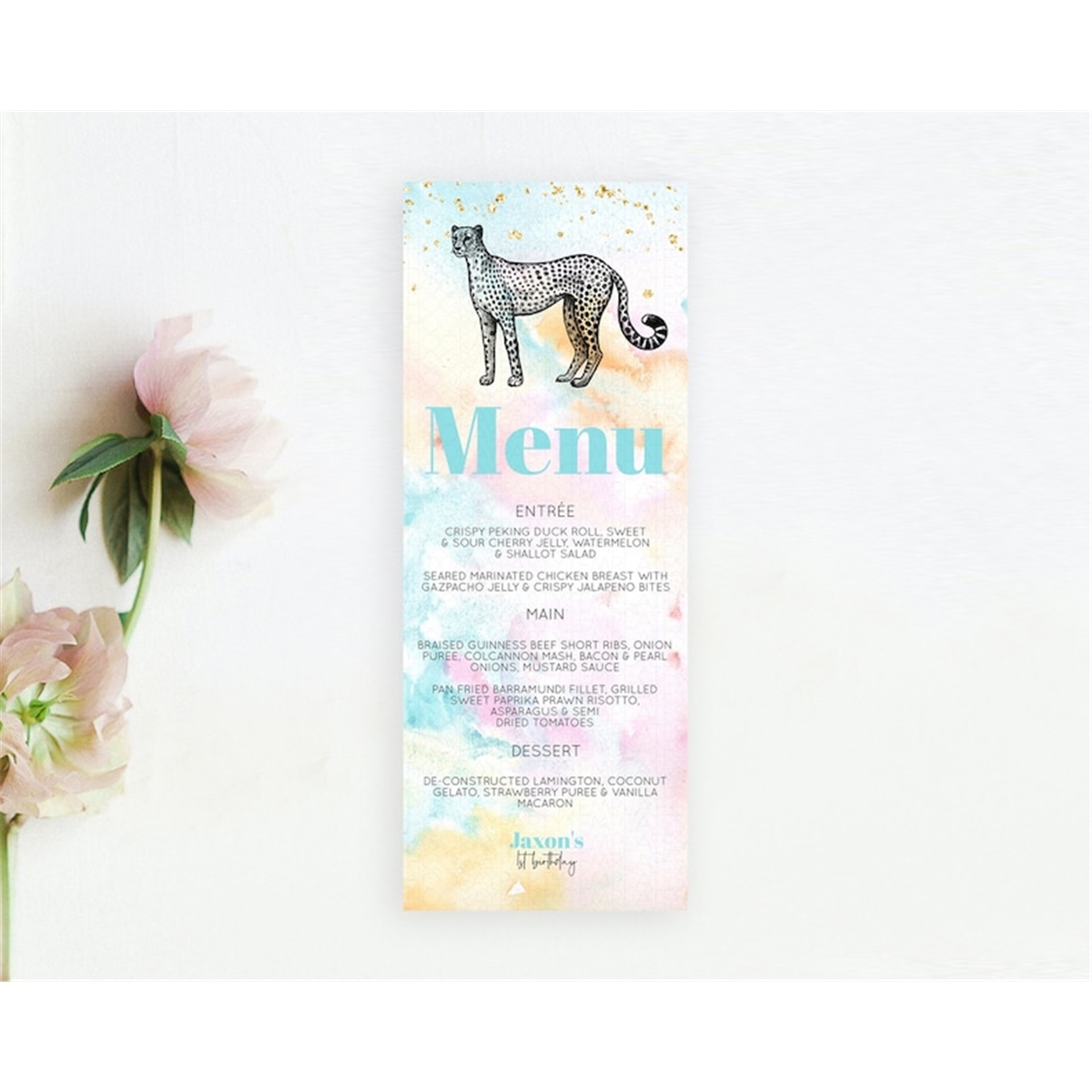Pastel Cheetah Menu Rainbow Cheetah Menu Template Colorful R - Inspire ...