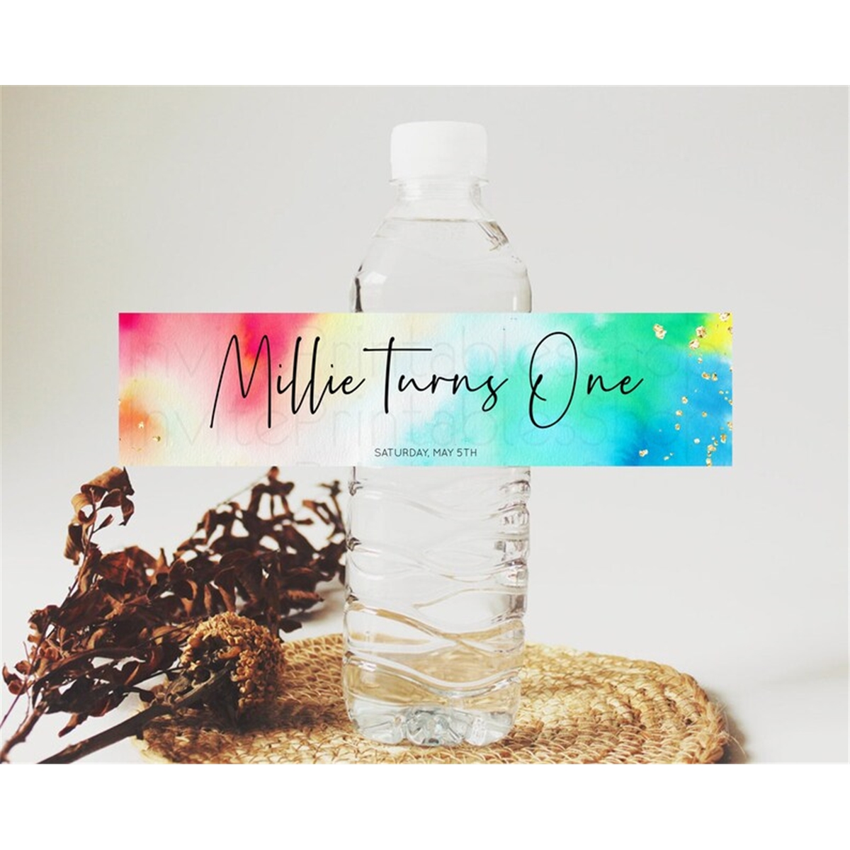 Tie Dye Water Label Template Rainbow Pastel Ombre Watercolor | Inspire ...
