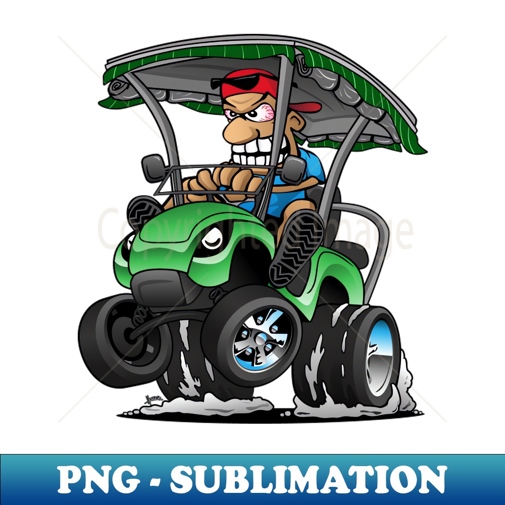 Funny Golf Cart Hotrod Golf Car Popping a Wheelie Cartoon - | Inspire ...
