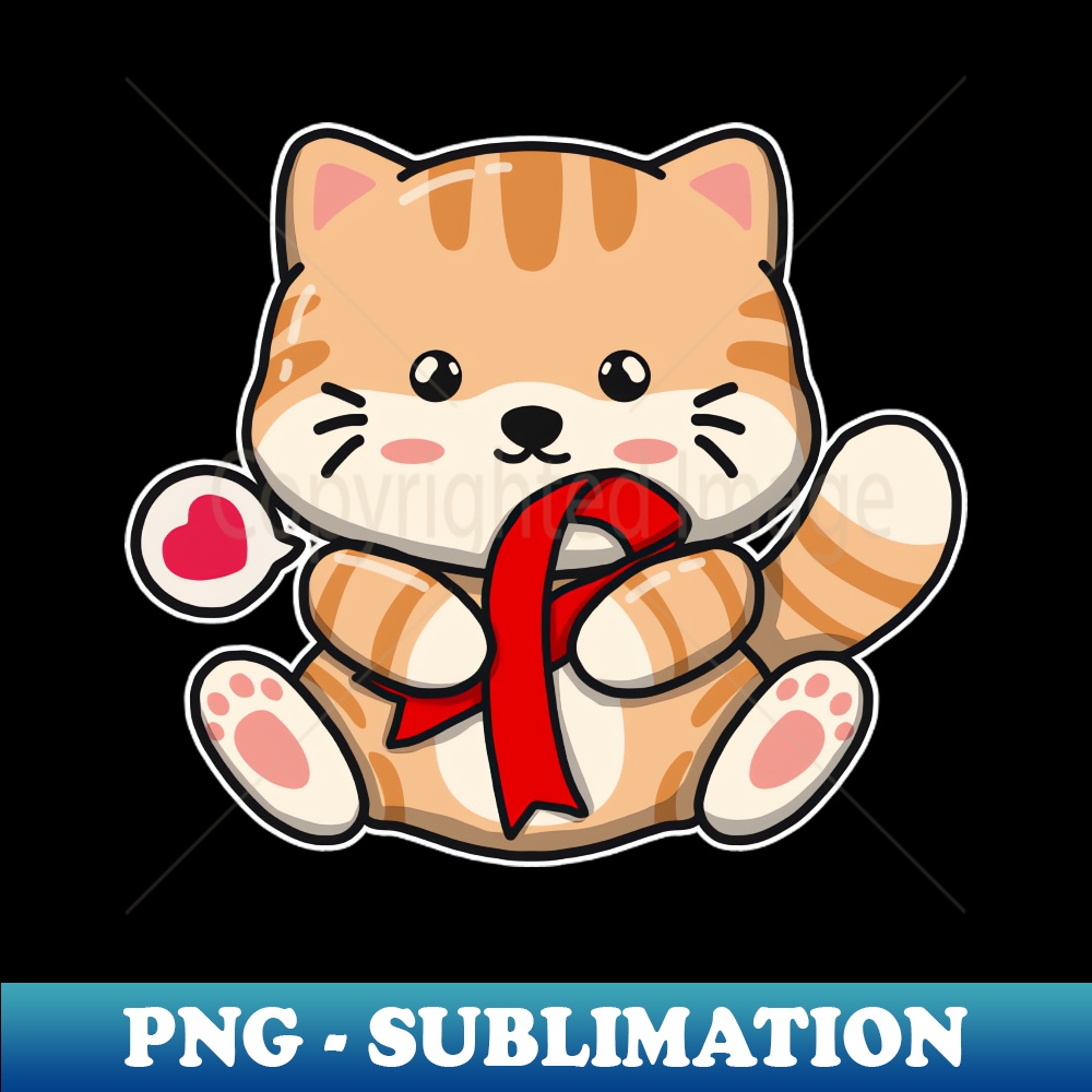 Cute Cat Holding Red Ribbon - PNG Transparent Sublimation Fi - Inspire ...