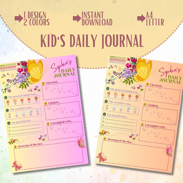 Kids Daily Journal | Printable Kids Journal | Inspire Uplift