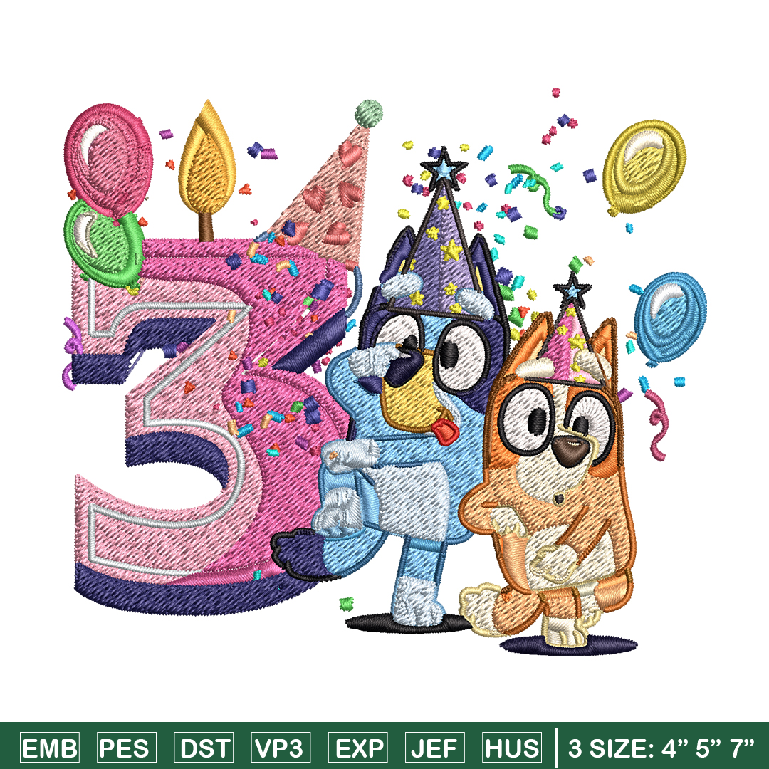Bluey bingo 3rd birthday Embroidery, Bluey birthday Embroide | Inspire ...
