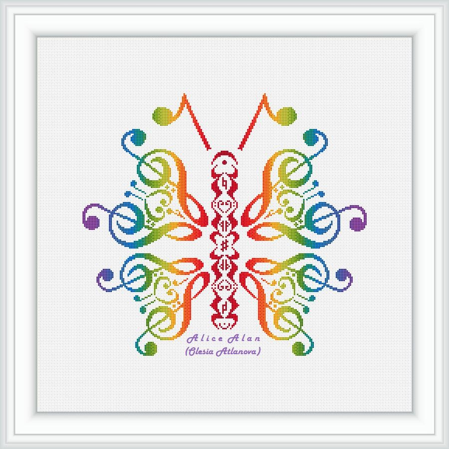Cross stitch pattern music butterfly silhouette rainbow note - Inspire ...