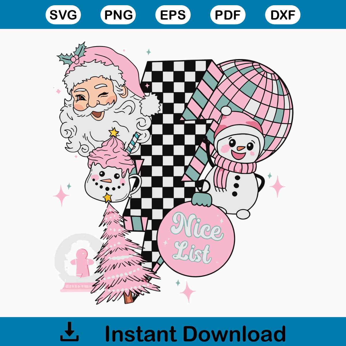 Retro Christmas Santa Claus Nice List Lightning Bolt SVG Fil | Inspire ...