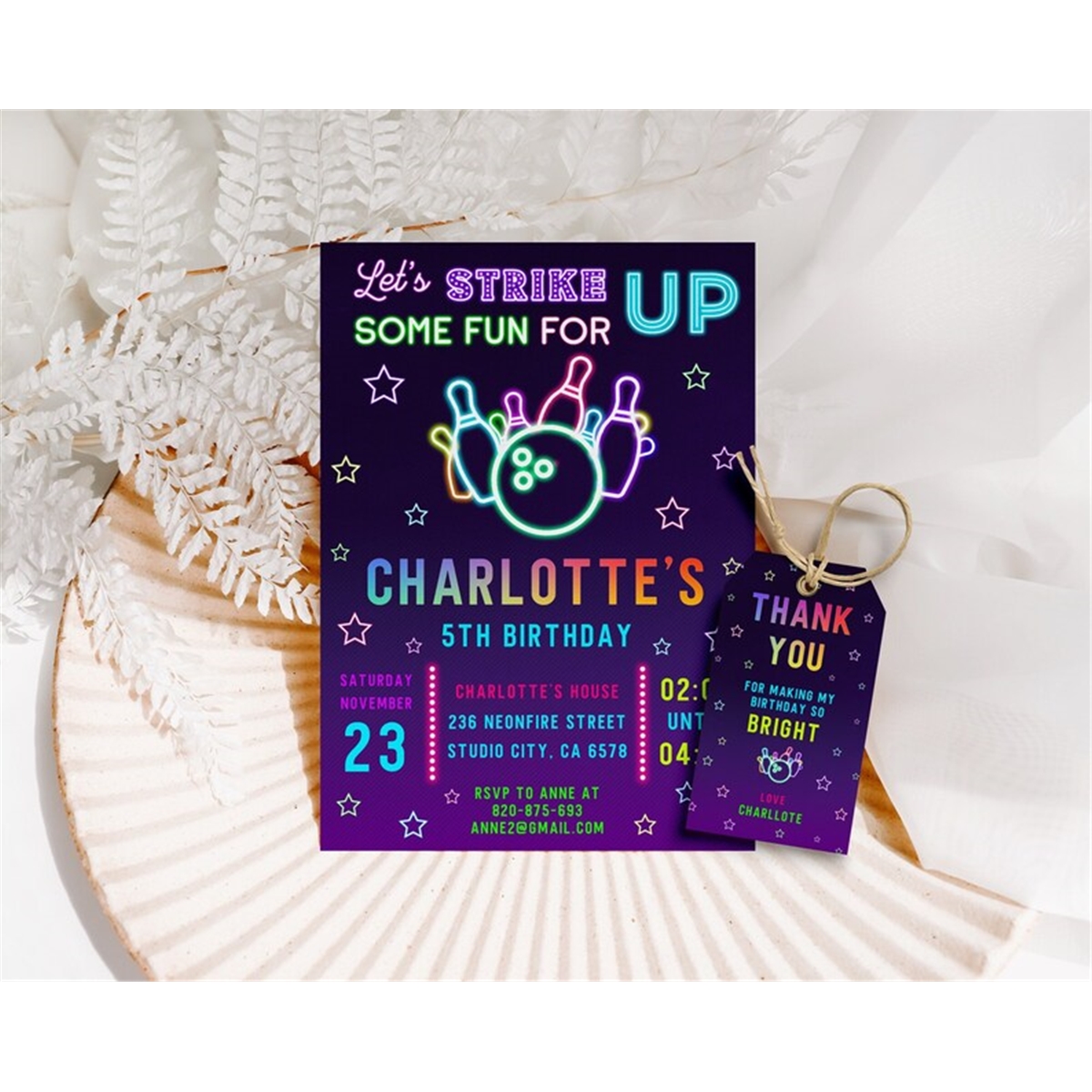 Neon Bowling Birthday Invitation Bowling Party Invitation Sp | Inspire ...