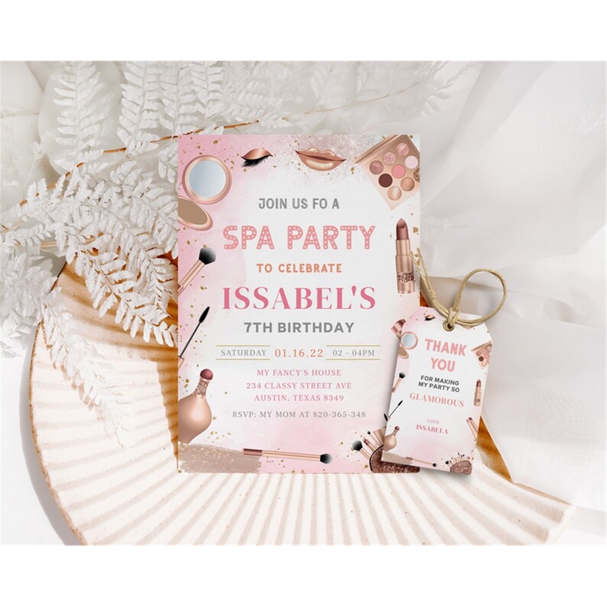 Spa Makeup Birthday Invitation Nails Beauty Pampering Pink G | Inspire ...