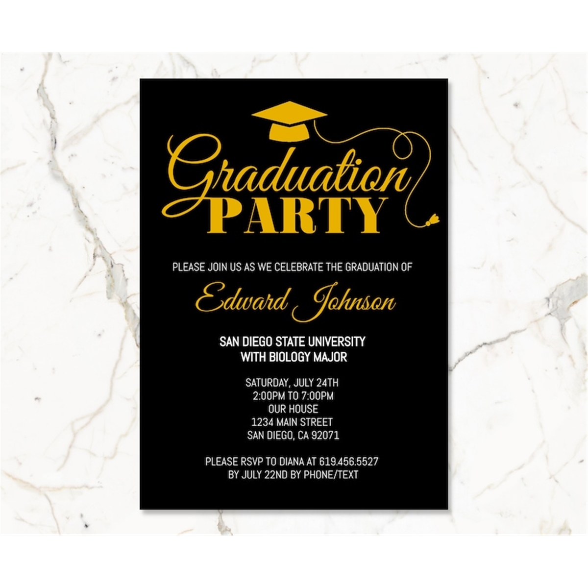 Gold & Black Graduation Party Invitation Template, Graduatio - Inspire ...