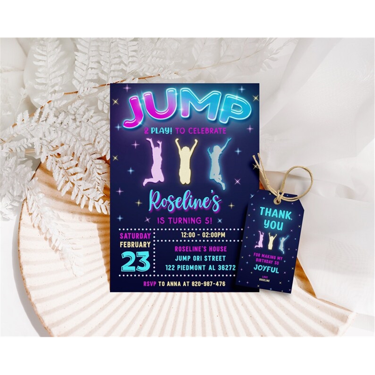 Jump Birthday Invitation Neon Jumping Birthday Party Invitat | Inspire ...