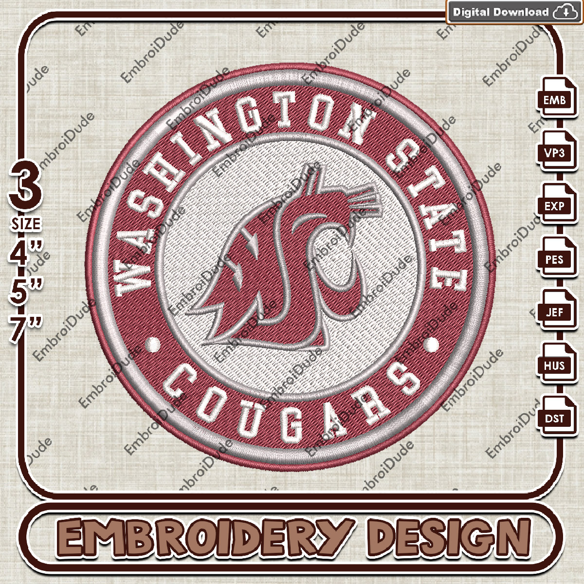 NCAA Logo Embroidery Files, NCAA Washington State Cougars Em - Inspire ...
