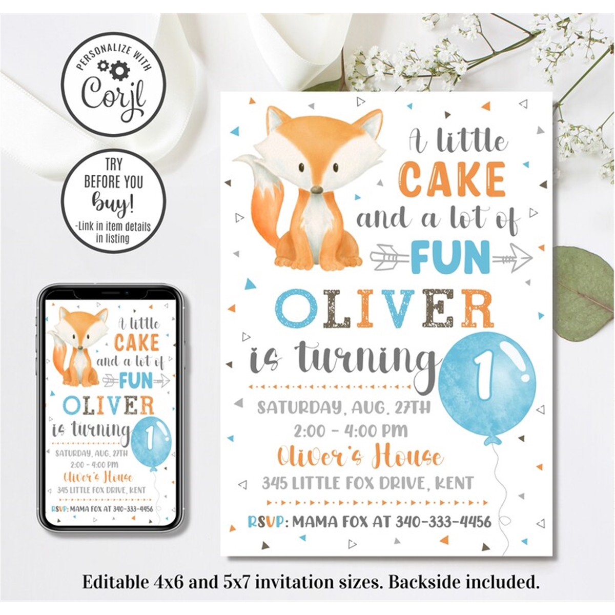 Editable Fox Birthday Invitation, Fox Invitation, Woodland B - Inspire ...