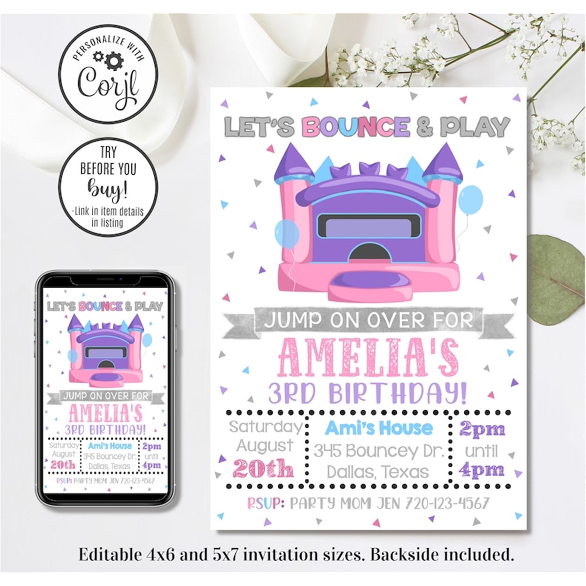 Editable Bounce House Birthday Invitation, Bounce Invitation | Inspire ...
