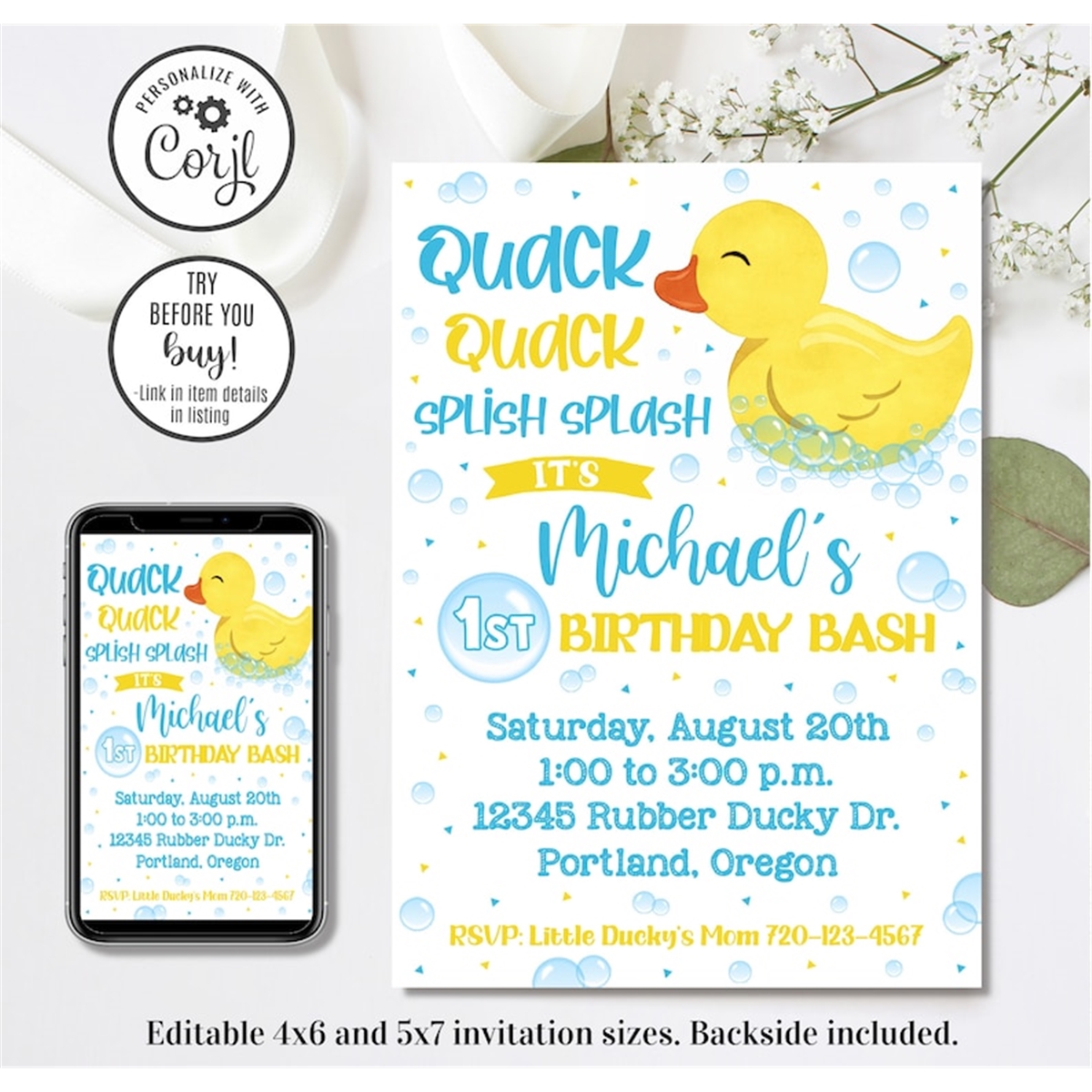 Editable Rubber Duckie Birthday Invitation, Duck Invitation, | Inspire ...