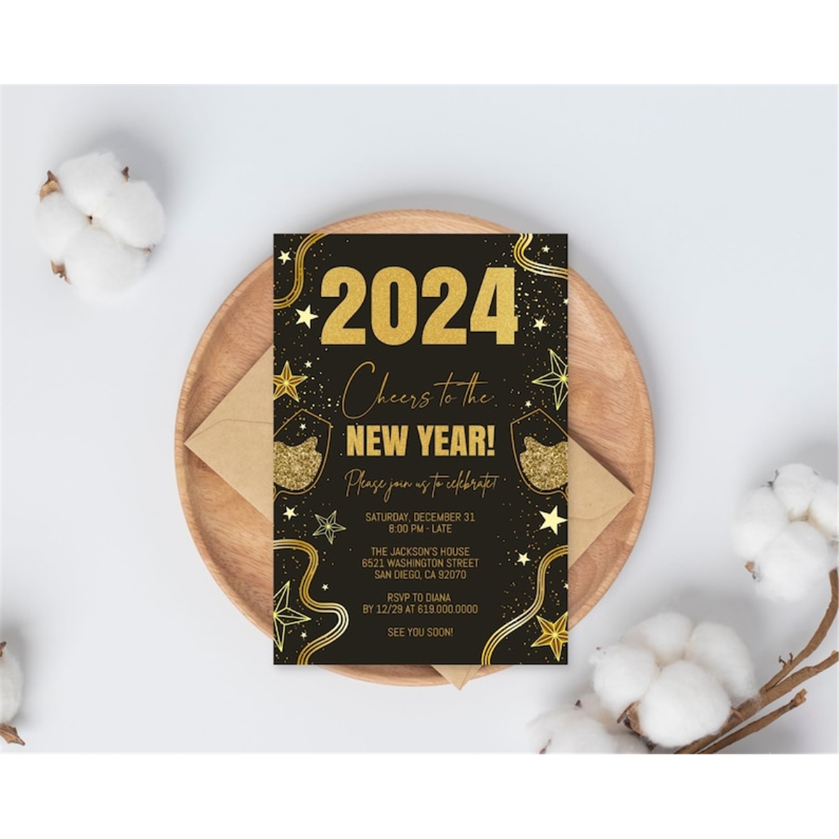 2024 New Year Party Invitation Template, Gold & Black New Ye - Inspire ...