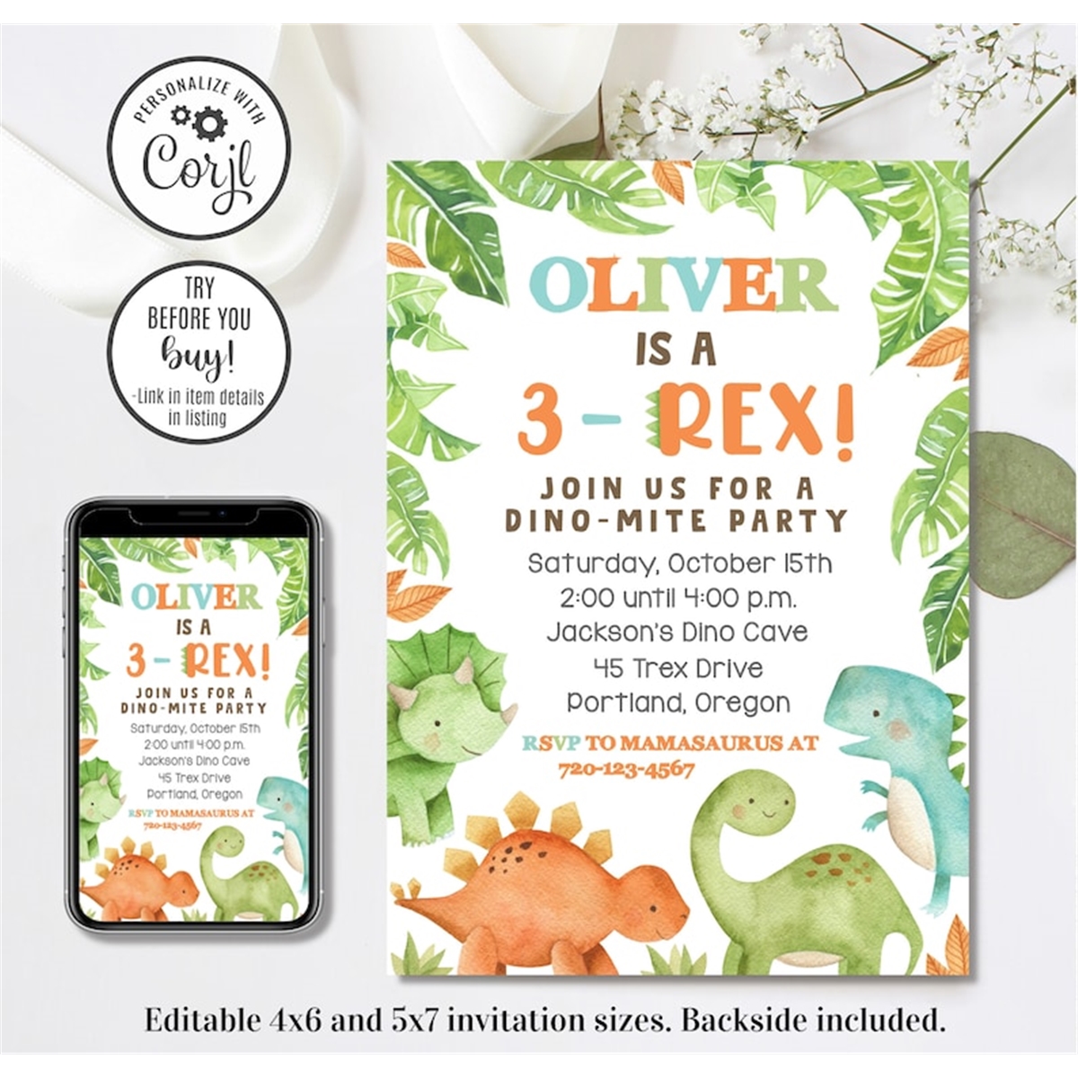 Editable Three Rex Invitation, 3-Rex Invitation, Dinosaur In | Inspire ...
