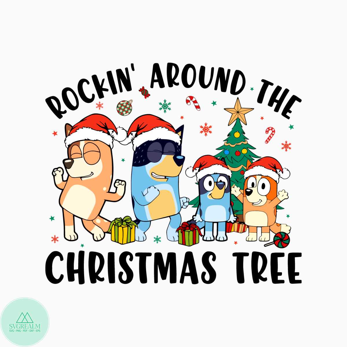 Bluey Rockin Around The Christmas Tree SVG Download | Inspire Uplift