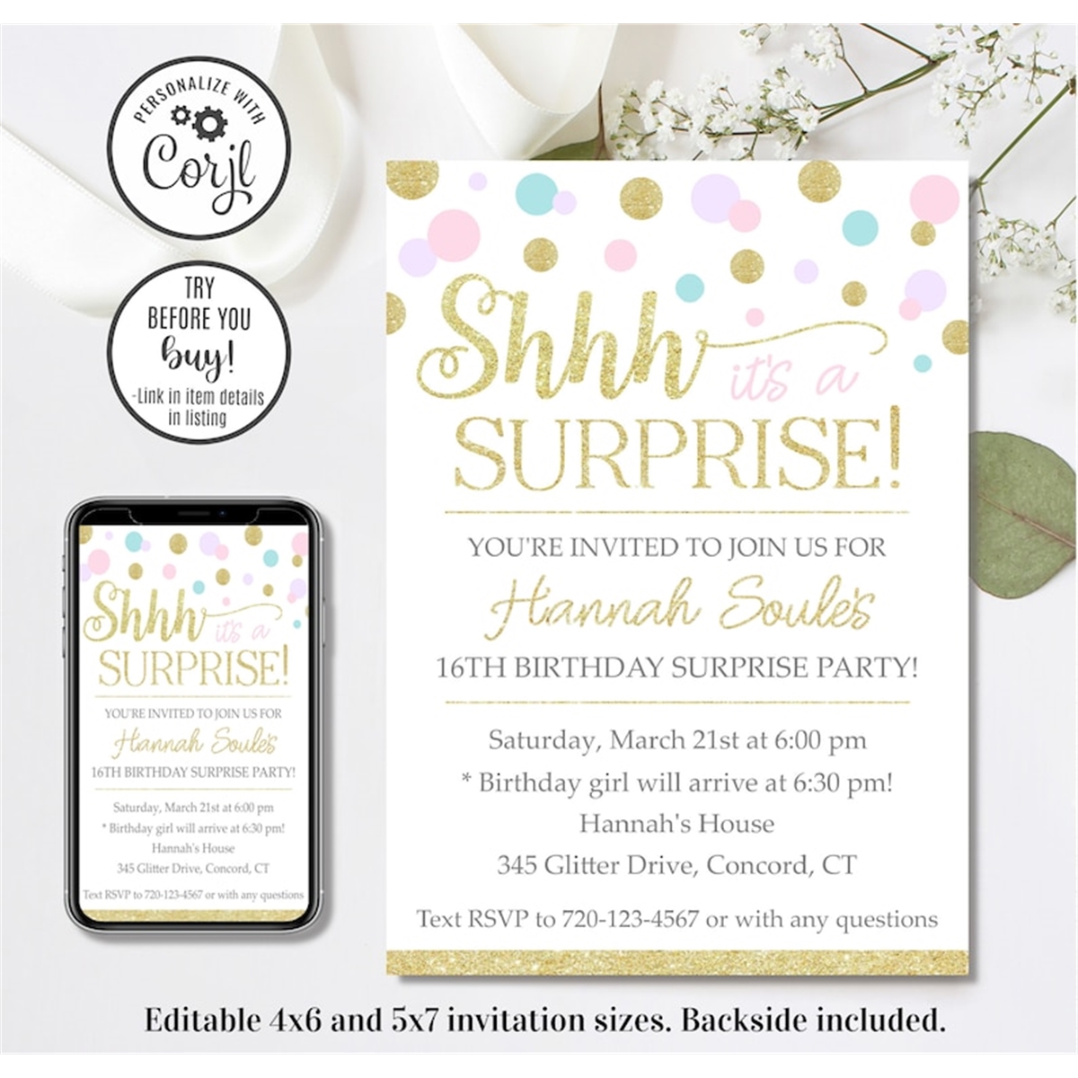 Editable Surprise Party Invitation, Girl Surprise Party Birt | Inspire ...