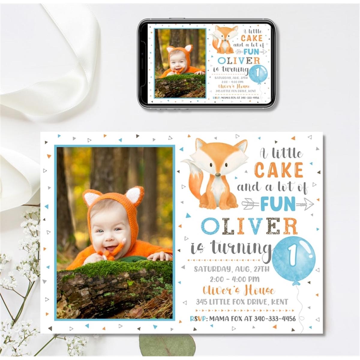 Editable 1st Birthday Invitation, Fox Birthday Invitation, W - Inspire ...