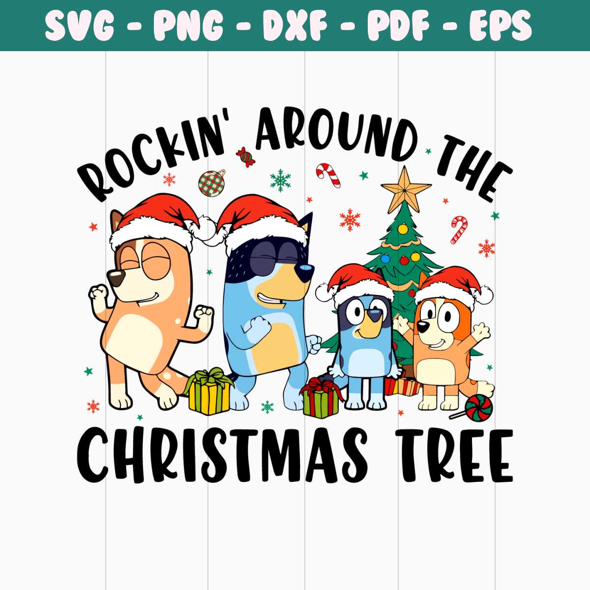 Bluey Rockin Around The Christmas Tree SVG Download | Inspire Uplift