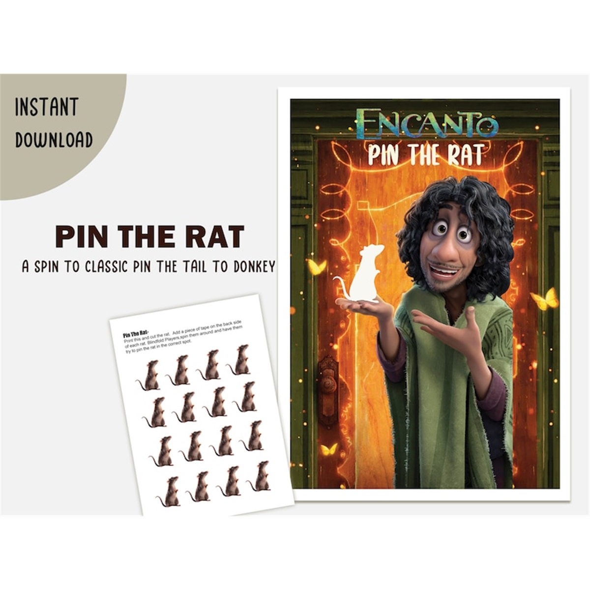 Encanto Pin The Tail birthday game, Pin the Rat on Bruno gam - Inspire ...