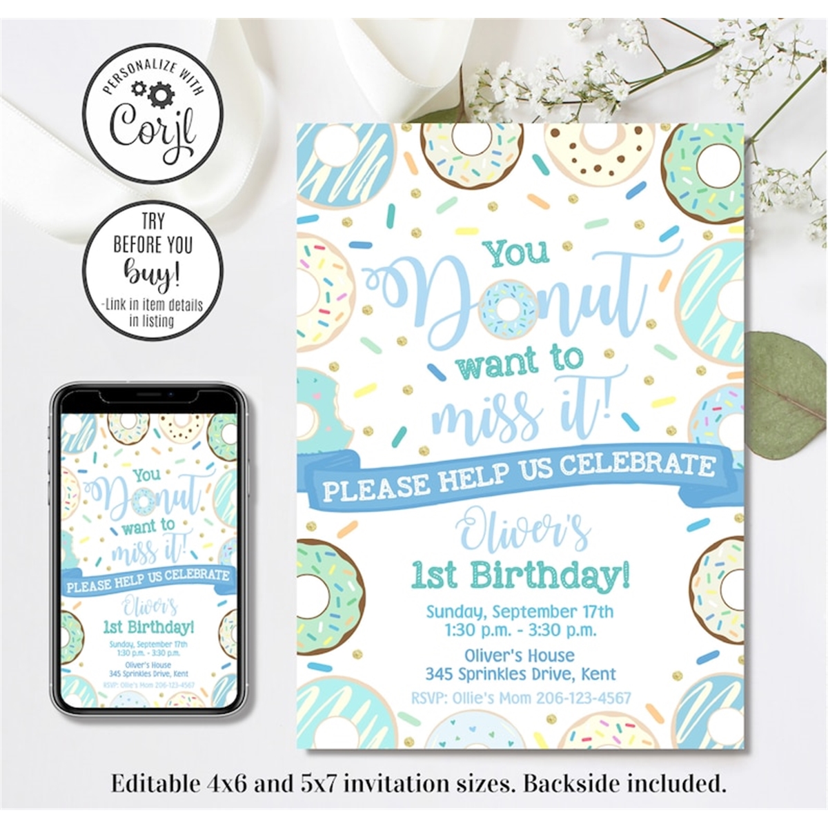 Editable Boy Donut Invitation, Donut Miss It Invitation, Don | Inspire ...