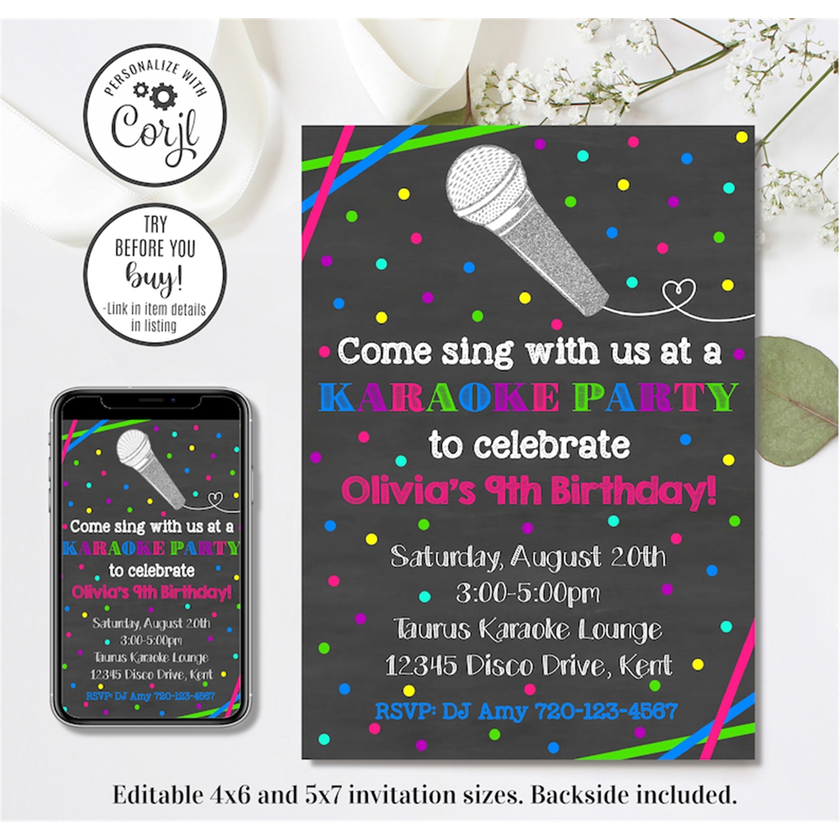 Editable Karaoke Invitation, Karaoke Birthday Invitation, Si | Inspire ...