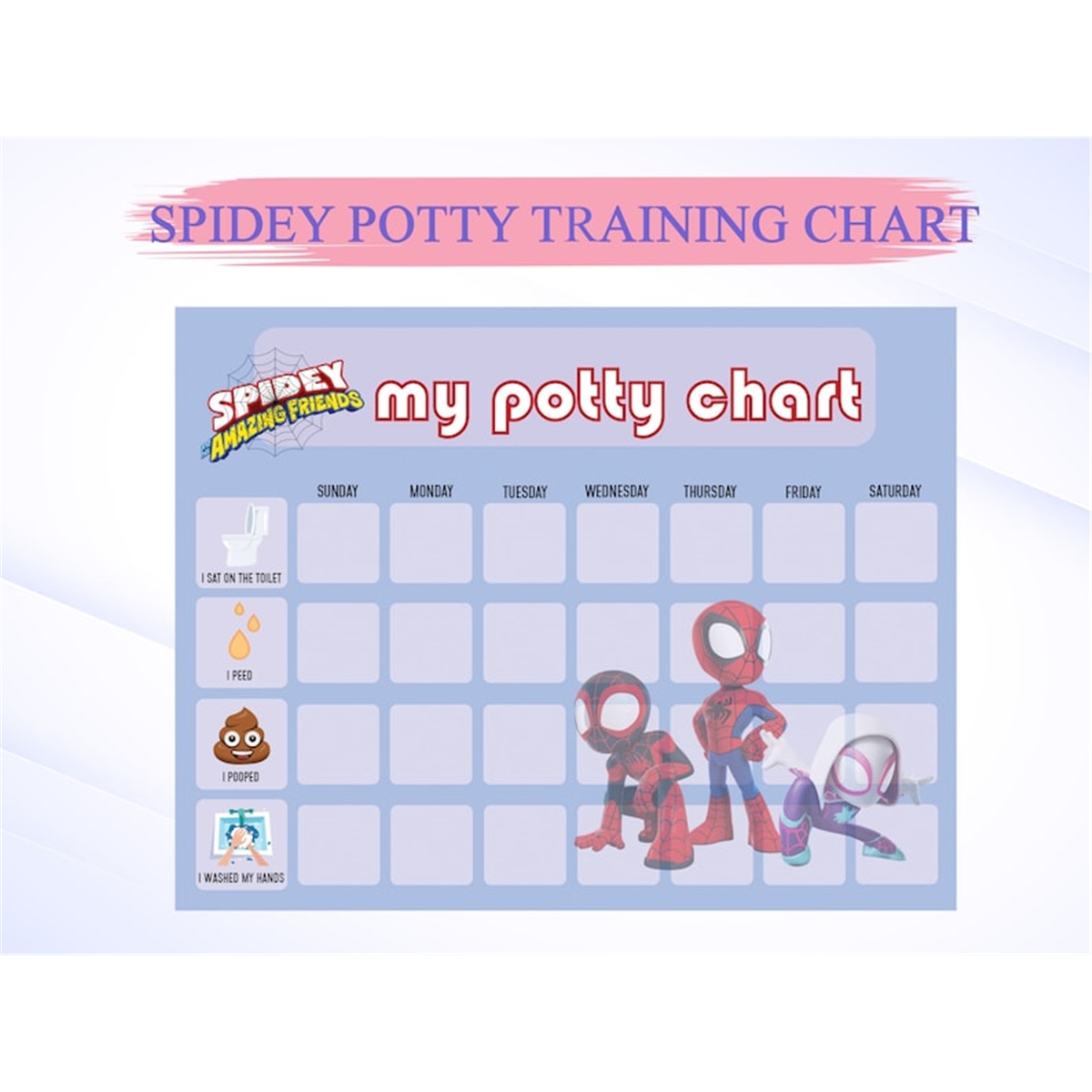 Spidey Potty Chart, Spidey and his amazing friends Potty Tra - Inspire ...