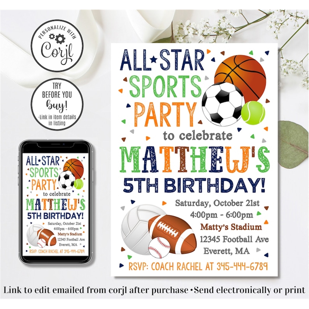 Editable Sports Birthday Invitation, Sports Invitation, Foot | Inspire ...