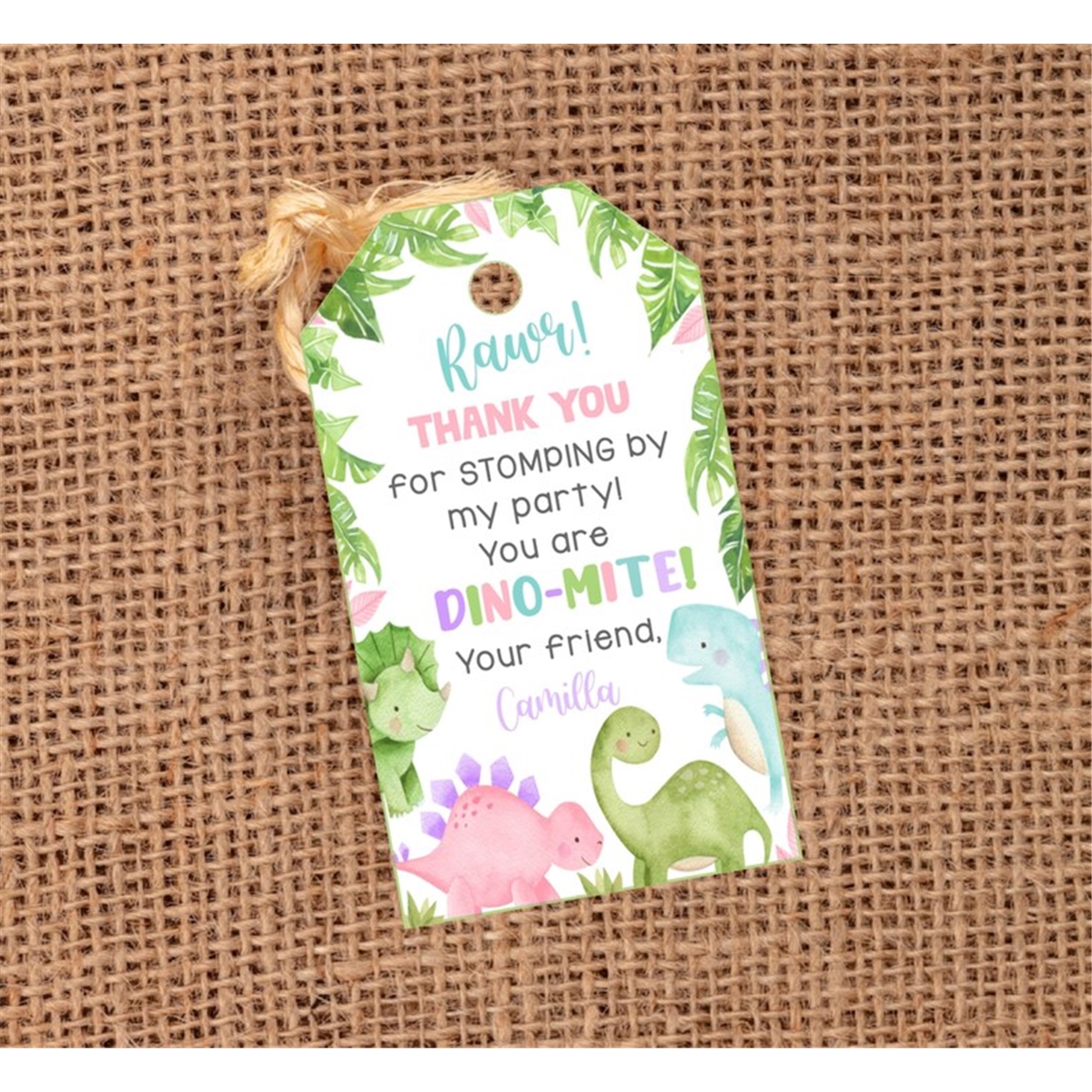 Editable Dinosaur Tag, Girl Dinosaur Party Favor Tags, Dinos | Inspire ...