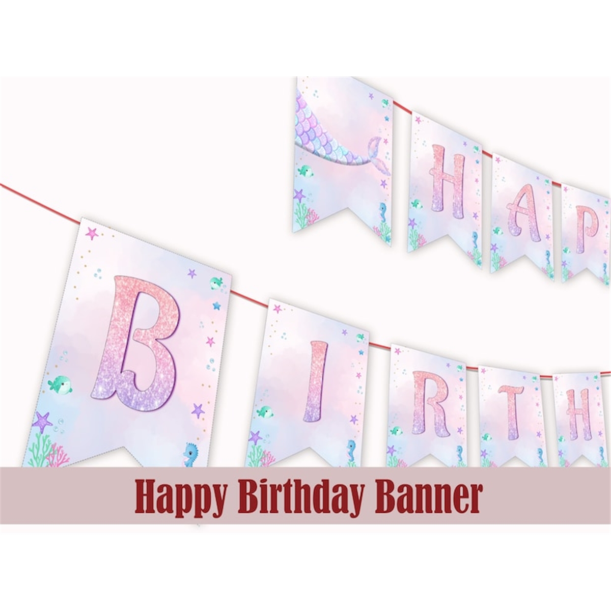 Mermaid Birthday Banner Mermaid Bunting Mermaid Birthday Fla - Inspire ...
