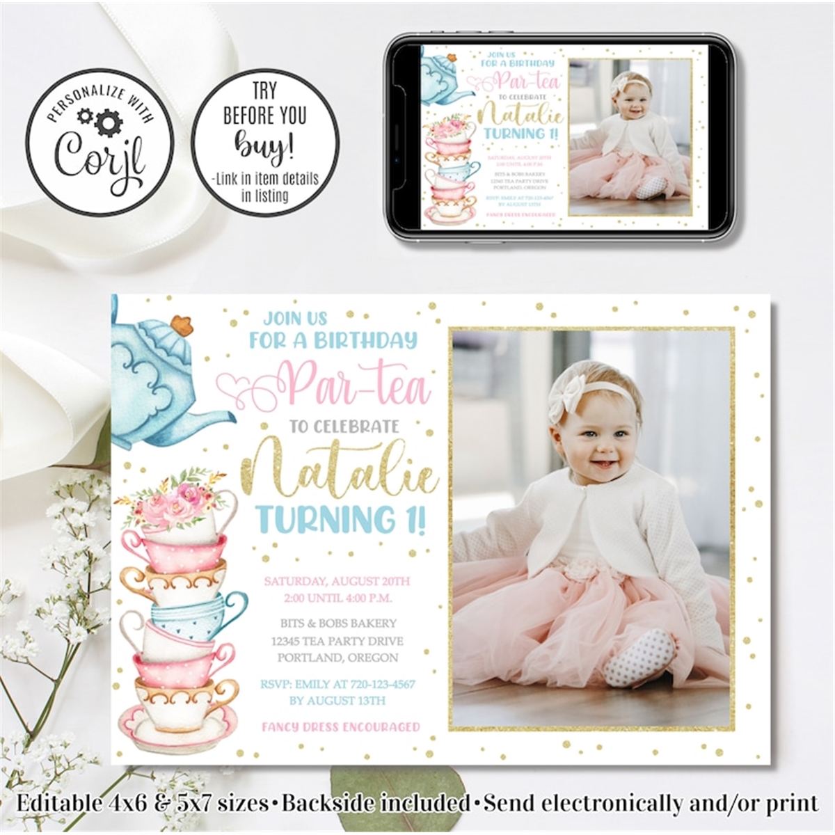 Editable Tea Party Invitation, Par-tea Invitation, Tea Party - Inspire ...