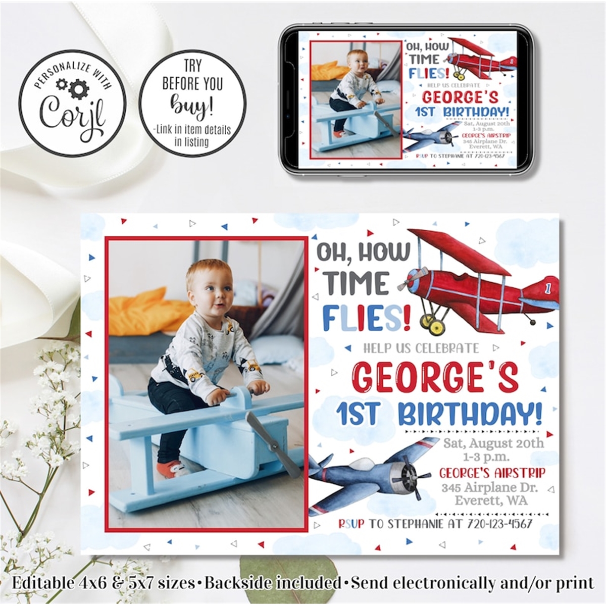 Editable Airplane Invitation, Plane Birthday Invitation, Air - Inspire ...