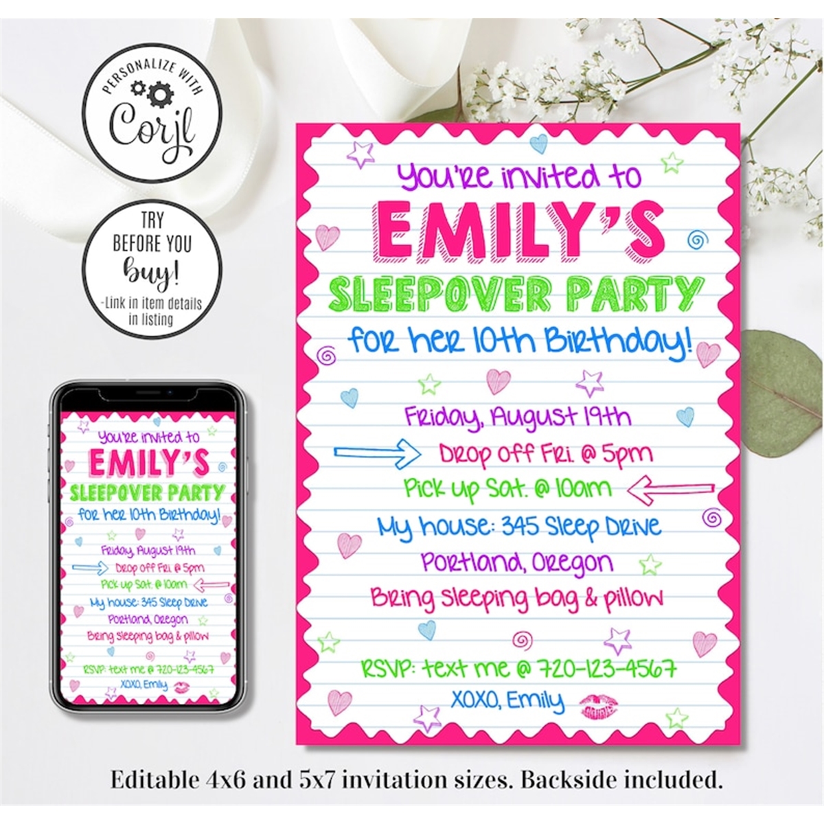 Editable Sleepover Invitation, Sleepover Birthday Invitation - Inspire ...
