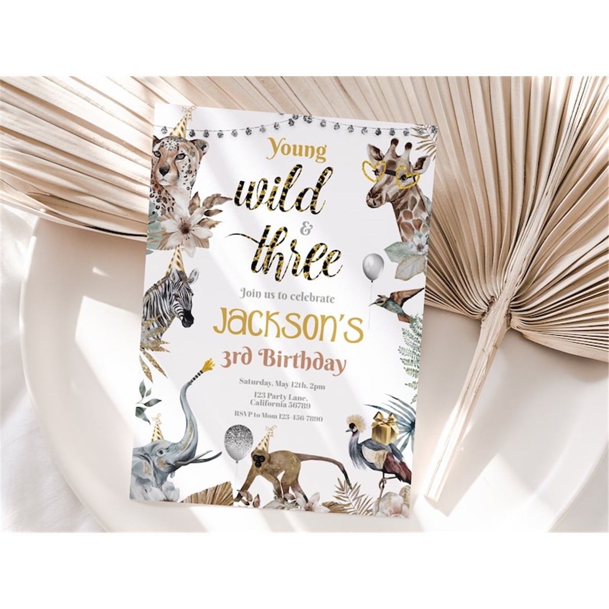 Young Wild and Three Invitation Party Animals Invitation Saf | Inspire ...