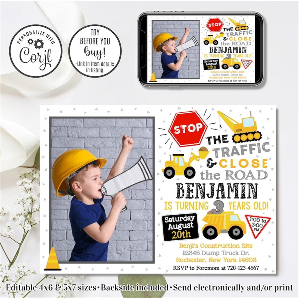 Editable Construction Invitation, Construction Birthday Invi | Inspire ...