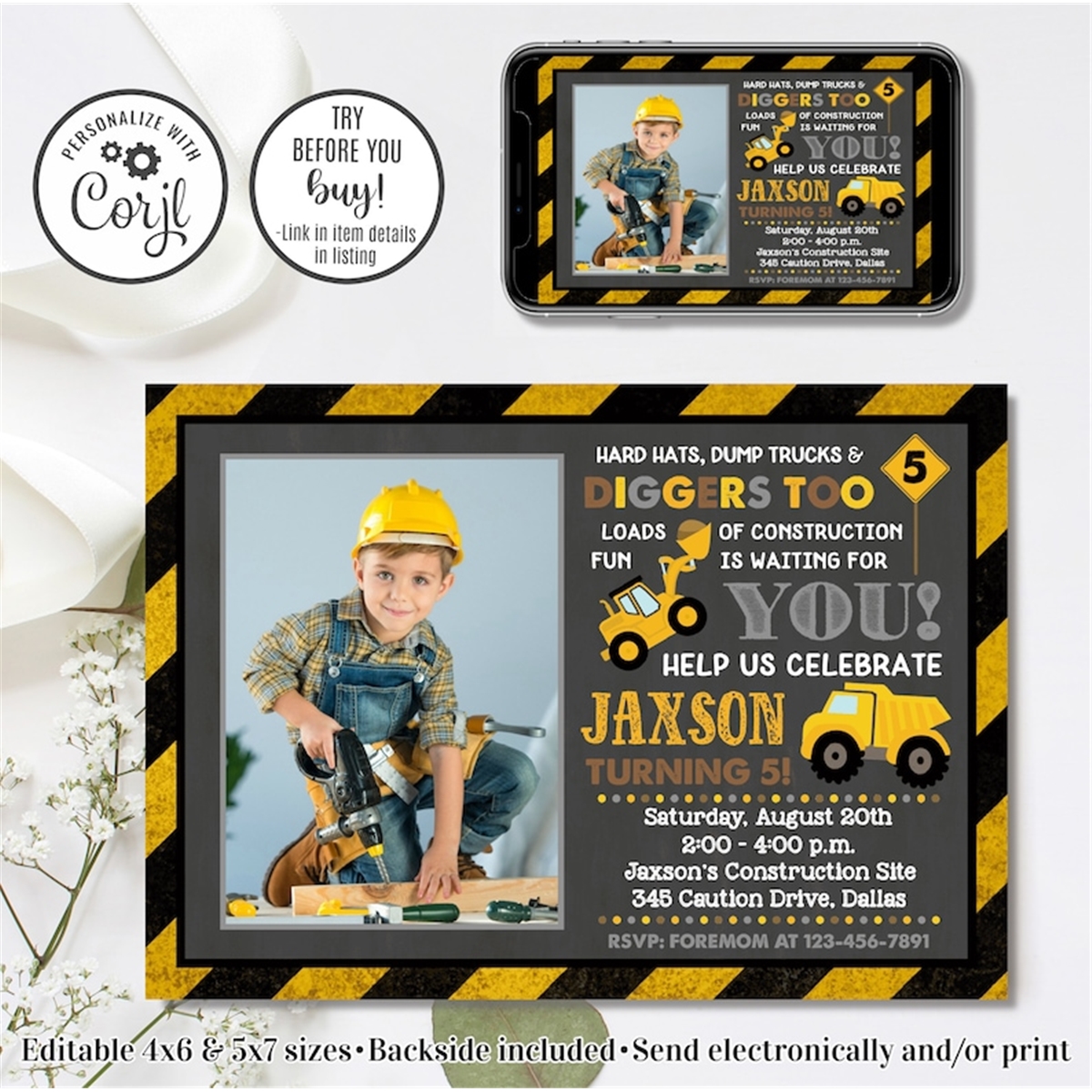 Editable Construction Invitation, Construction Birthday Invi | Inspire ...