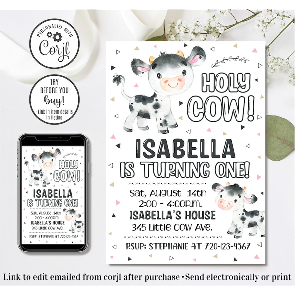 Editable Cow Birthday Invitation, Cow Invitation, Holy Cow, | Inspire ...