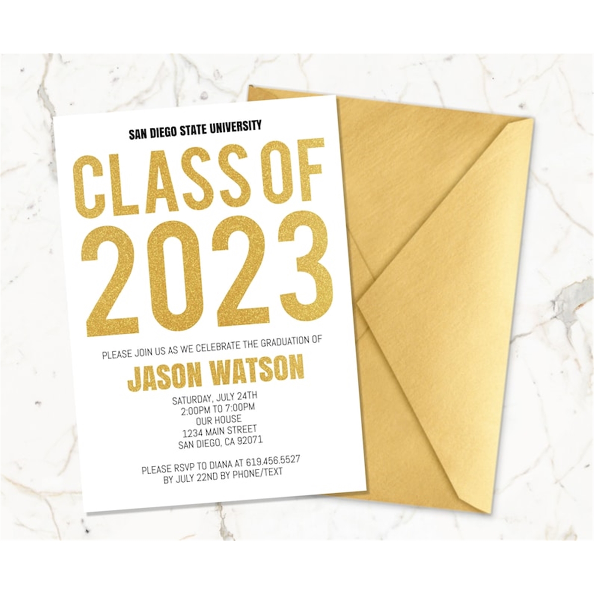 Class of 2023 Graduation Party Invitation Template, Glitter | Inspire ...