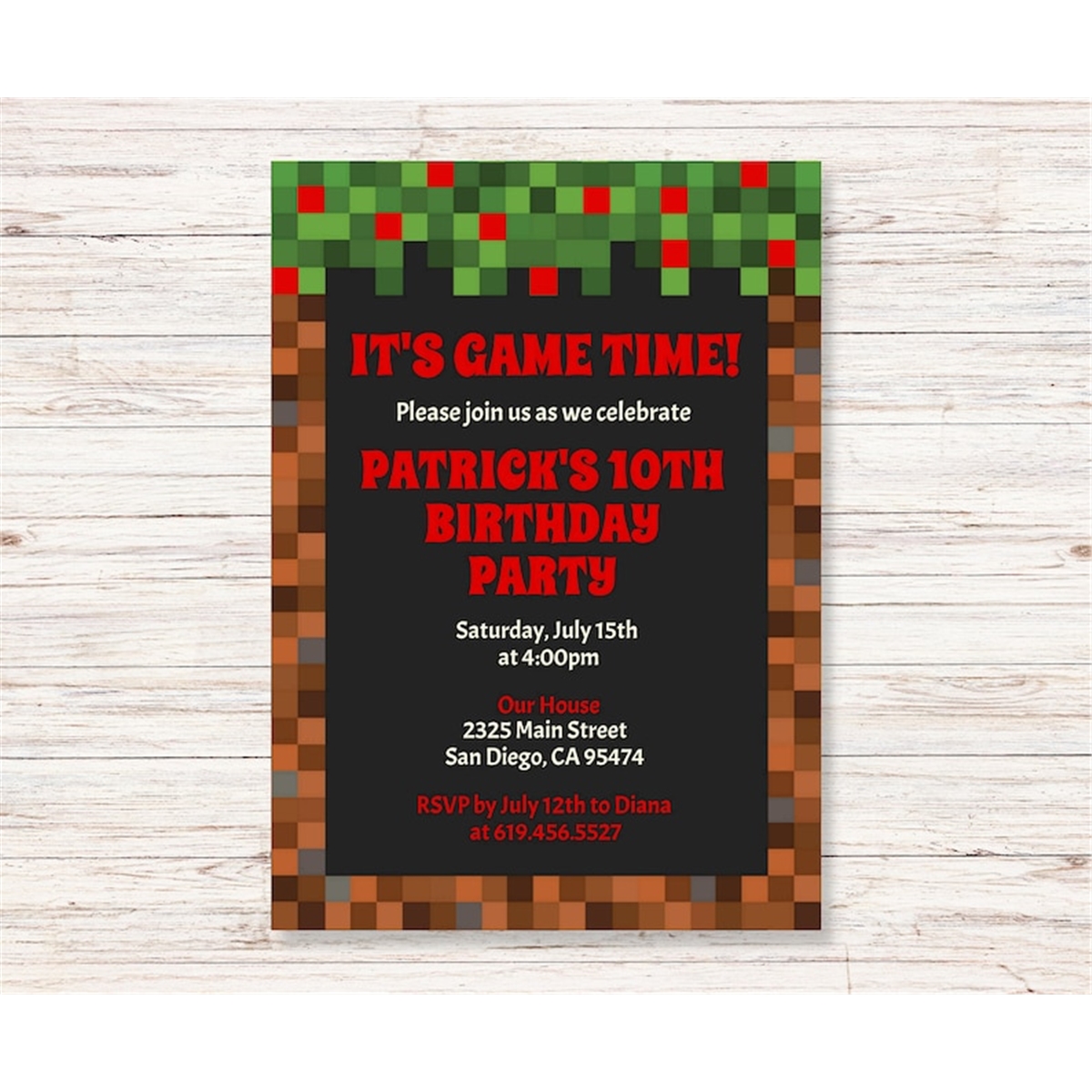 Red Pixelated Invite, Video Game Invitation, Pixel Birthday - Inspire ...