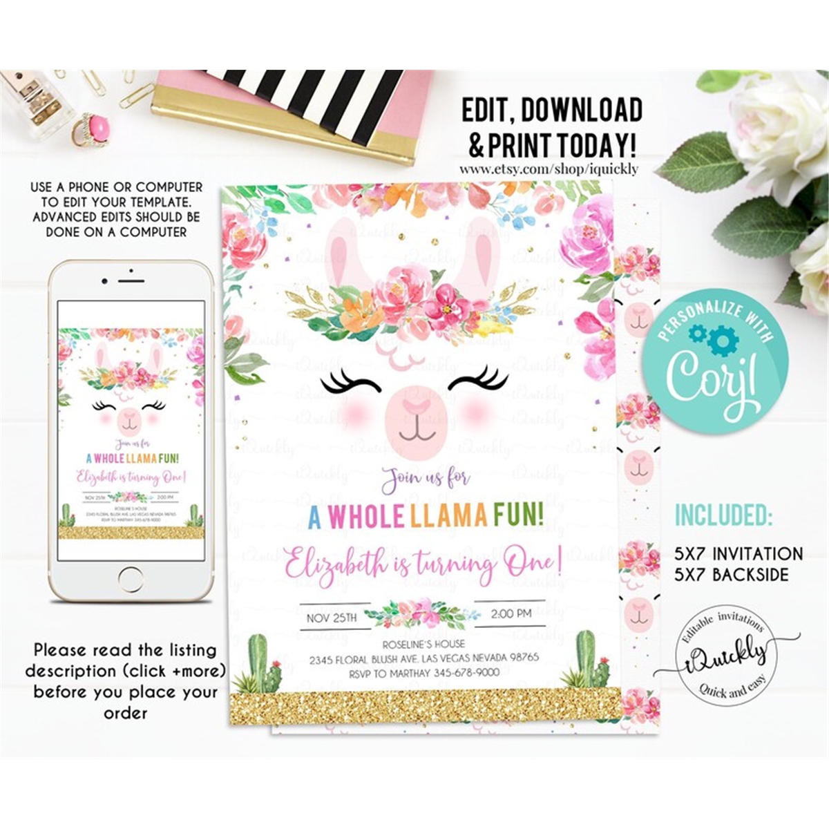 EDITABLE Llama invitation, Llama Birthday Invitations, Alpac - Inspire ...
